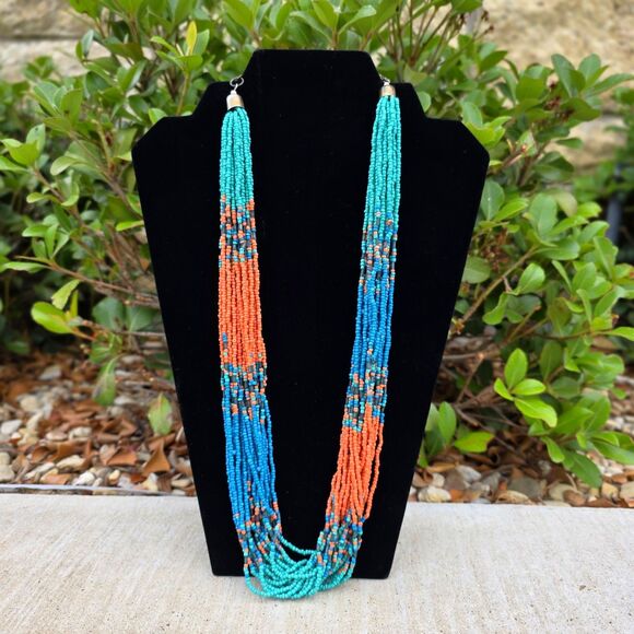 Unbranded | Jewelry | Multi Strand Coral Orange Turquoise Blue Glass ...